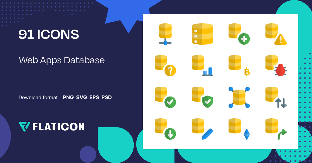 Web Apps Database Icon Pack | Flat | 91 .SVG Icons