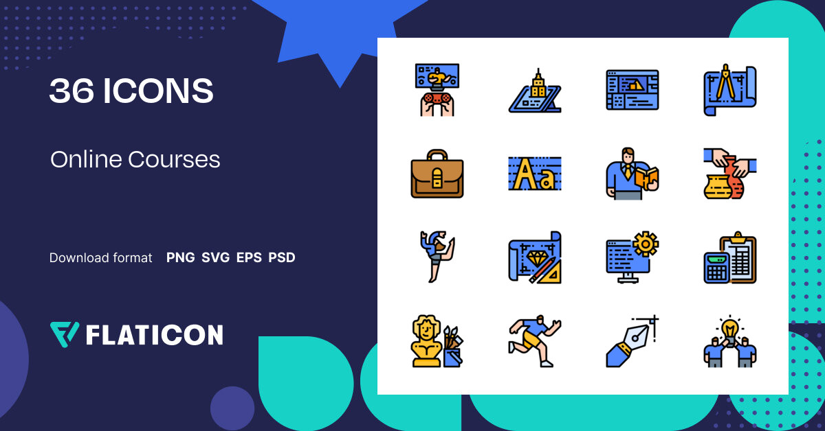 Online Courses Icon Pack | Lineal Color | 36 .SVG Icons