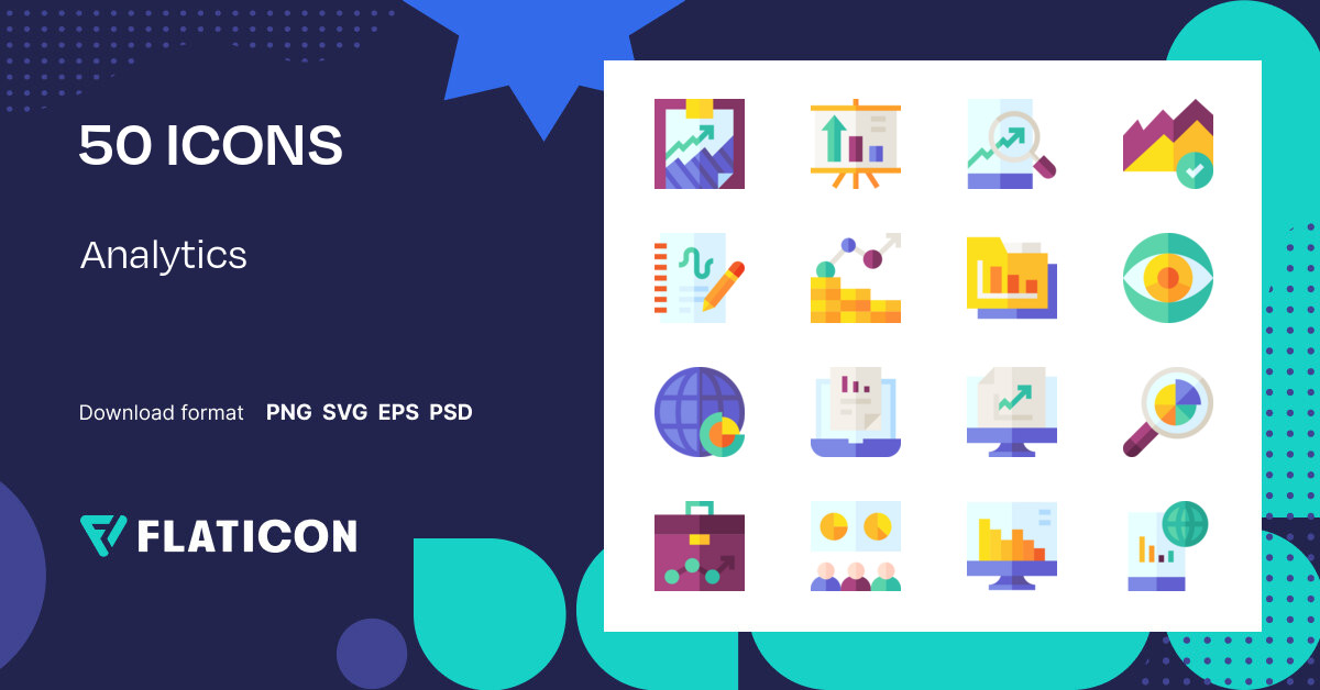 Analytics Icon Pack | Flat | 50 .SVG Icons