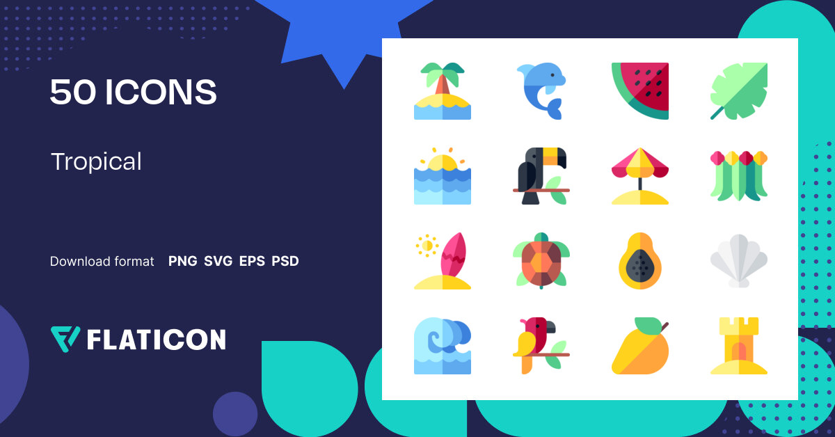Tropical Icon Pack | Flat | 50 .SVG Icons