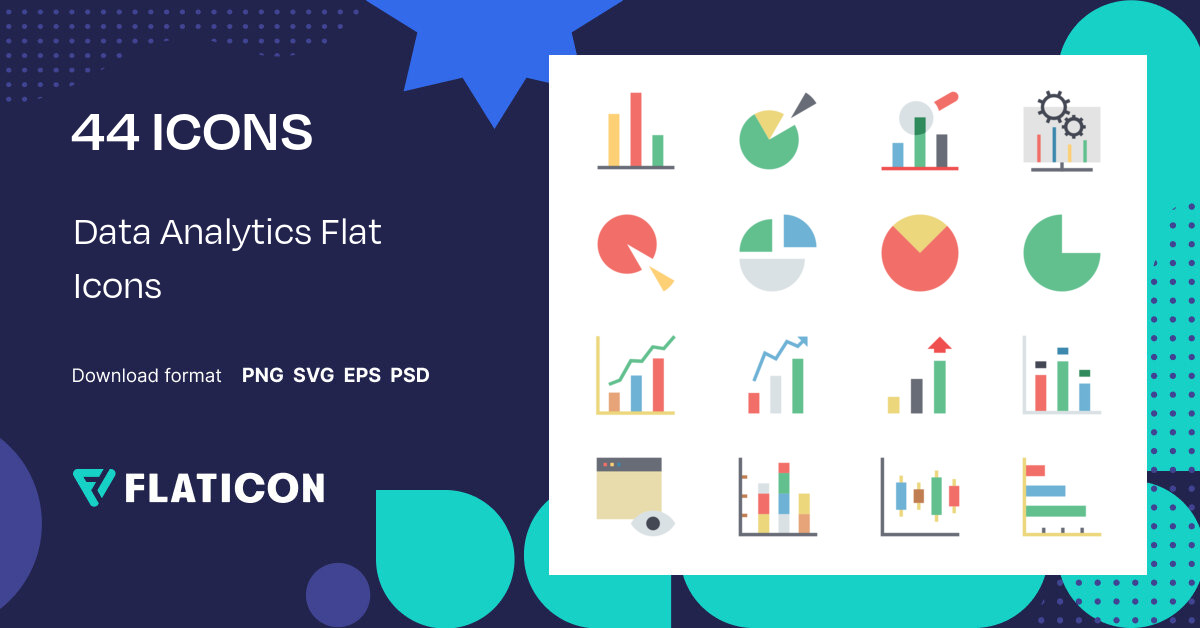 Pacote de ícones Data analytics flat icons | Flat | 44 ícones .SVG