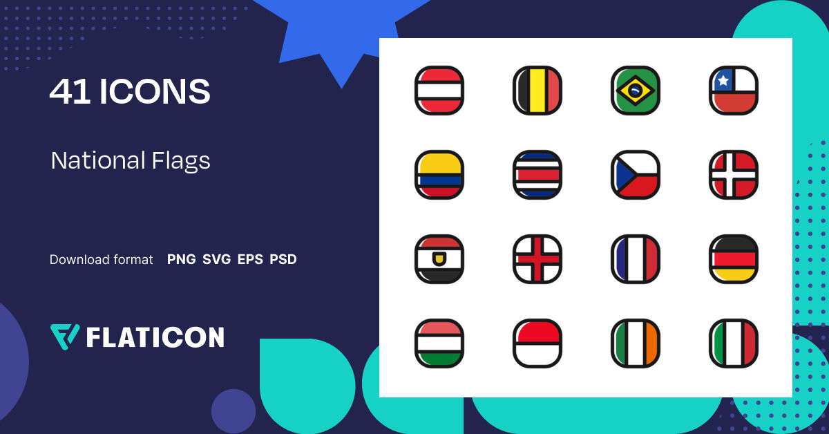 National Flags Icon Pack | Color Omission | 41 .SVG Icons