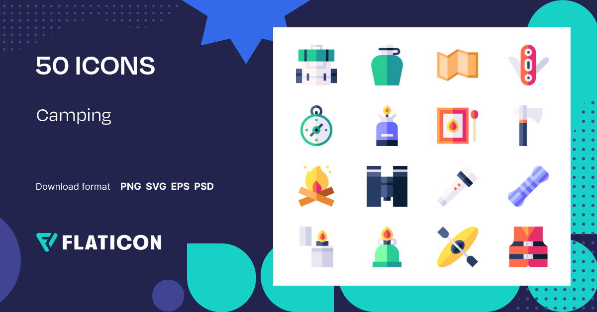 Camping Icon Pack | Flat | 50 .SVG Icons