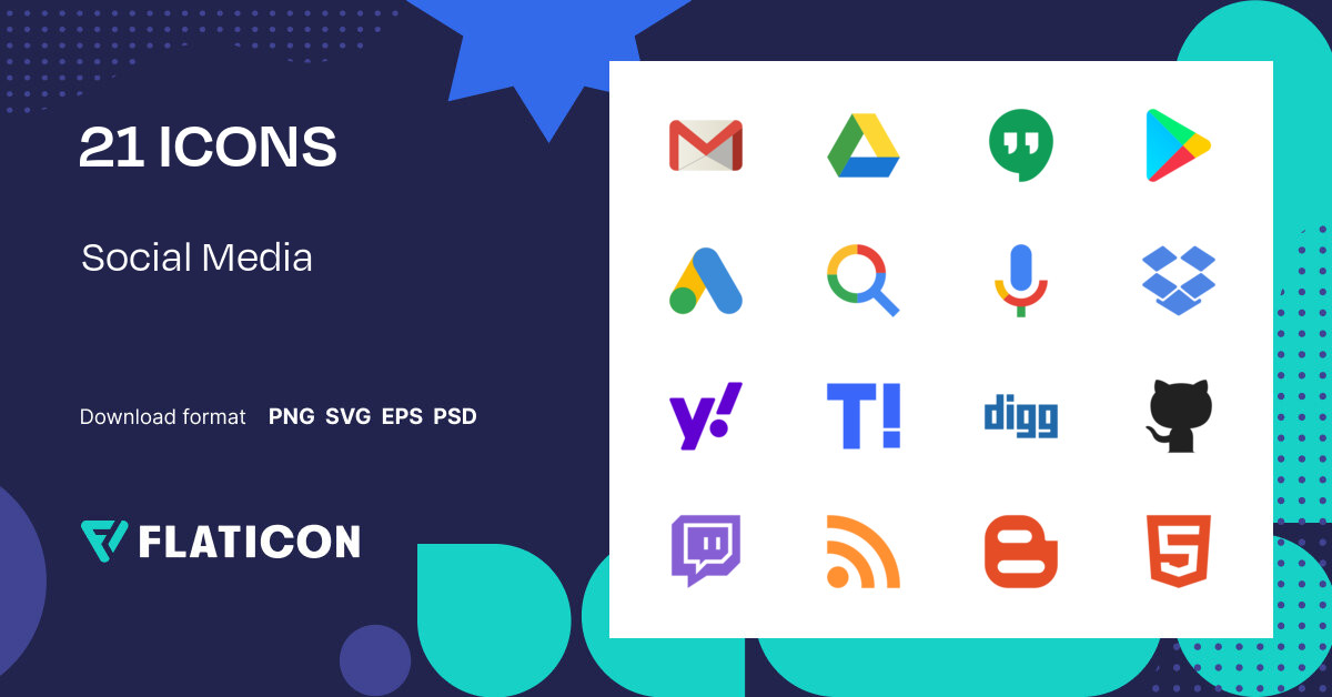 Social Media Icon Pack | Flat | 21 .SVG Icons