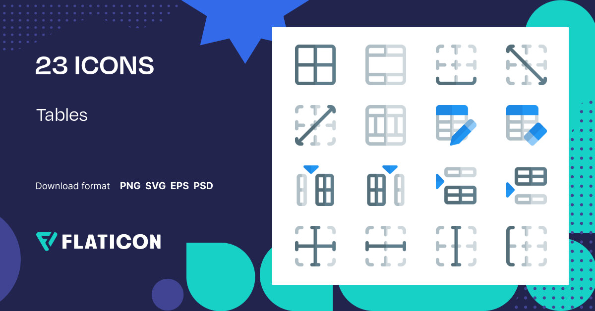 Tables Icon Pack | Flat | 23 .SVG Icons