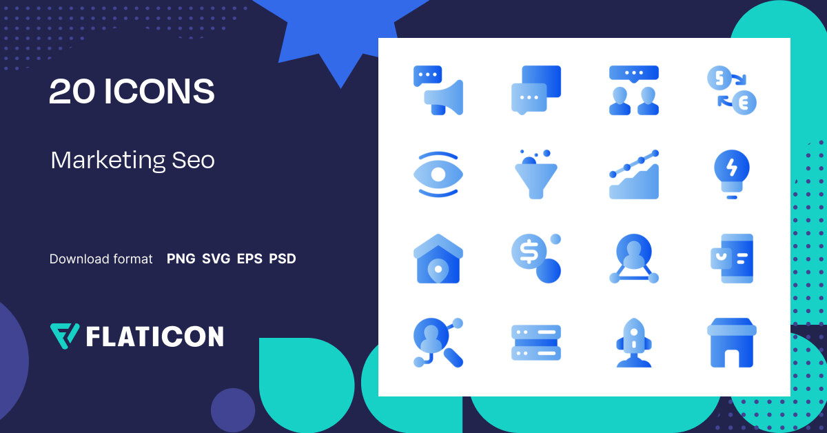 Marketing Seo Icon Pack | Flat Gradient | 20 .SVG Icons