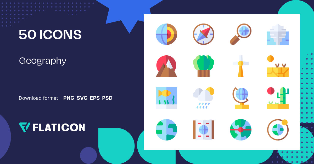 Geography Icon Pack | Flat | 50 .SVG Icons