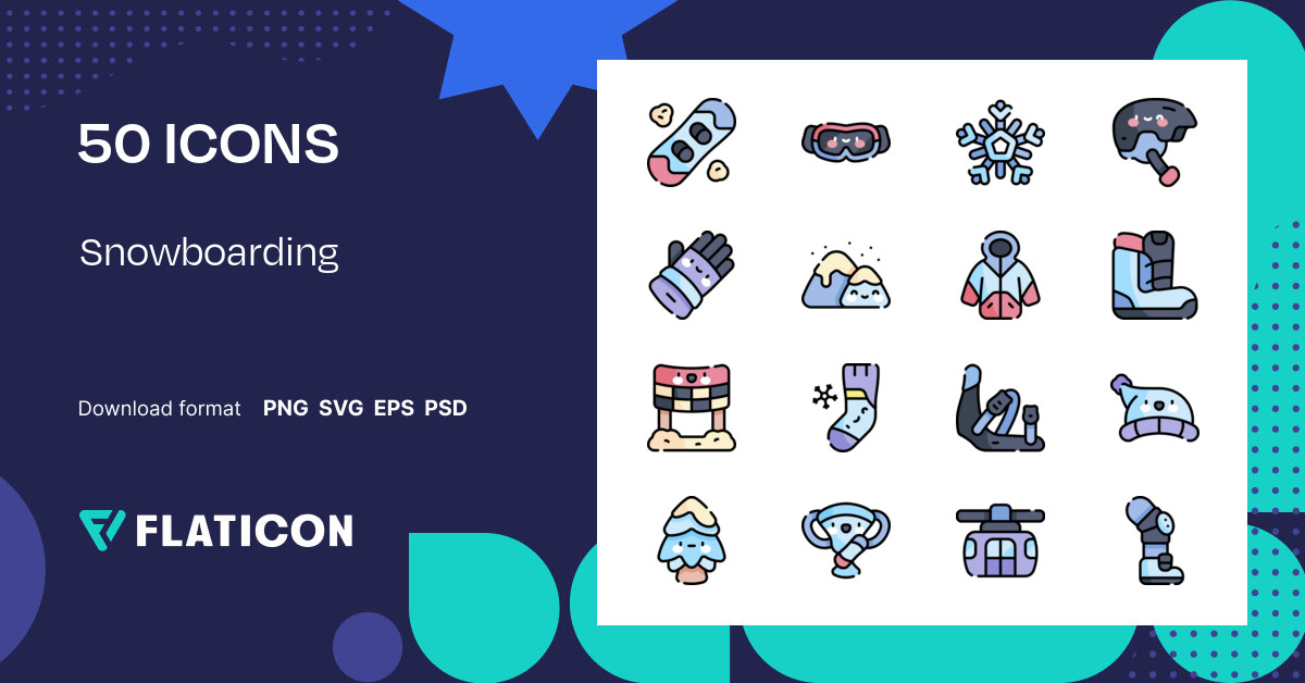 Snowboarding Icon Pack | Lineal color | 50 .SVG Icons