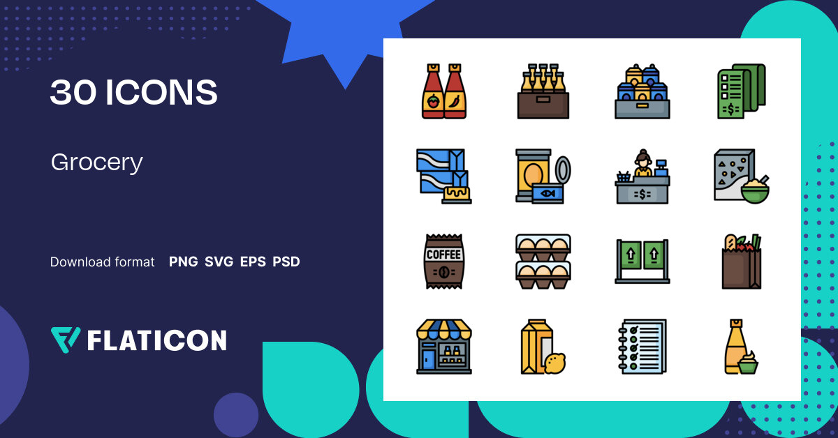 Grocery Icon Pack | Lineal Color | 30 .SVG Icons