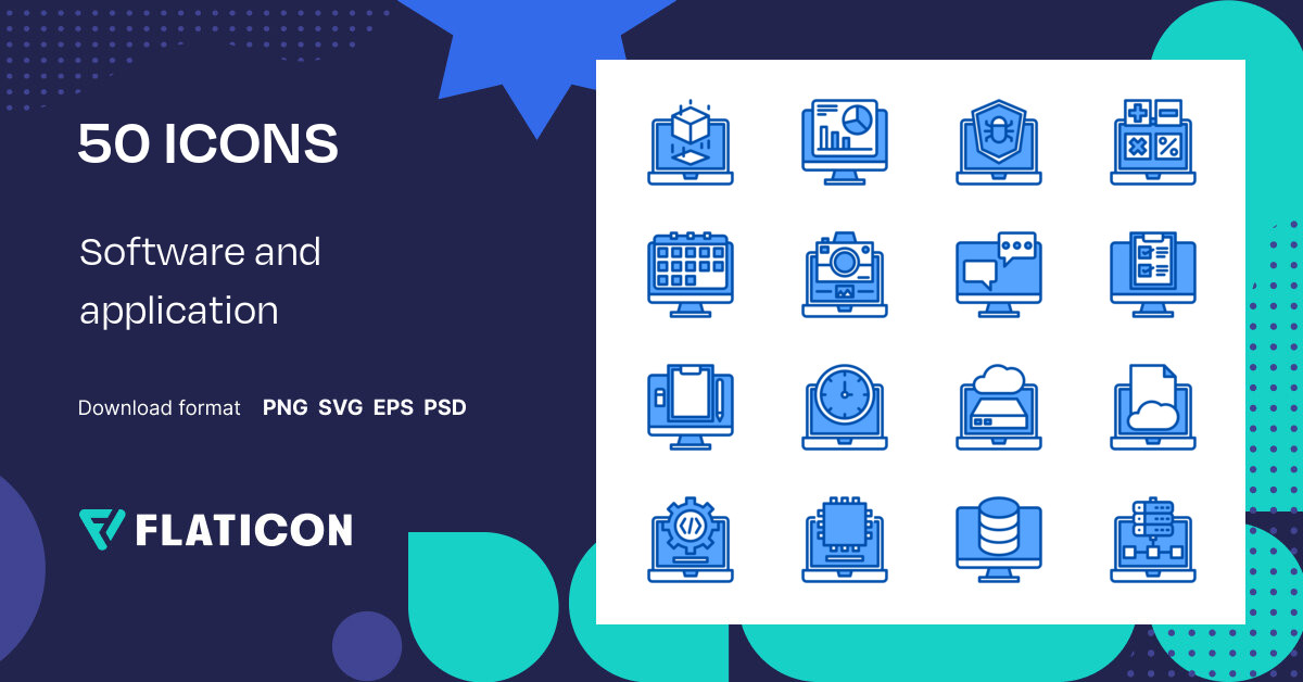 Software and application Icon Pack | Blue | 50 .SVG Icons