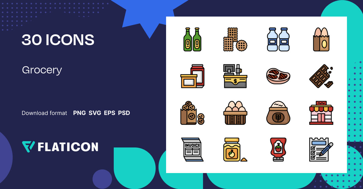 Grocery Icon Pack | Lineal Color | 30 .SVG Icons