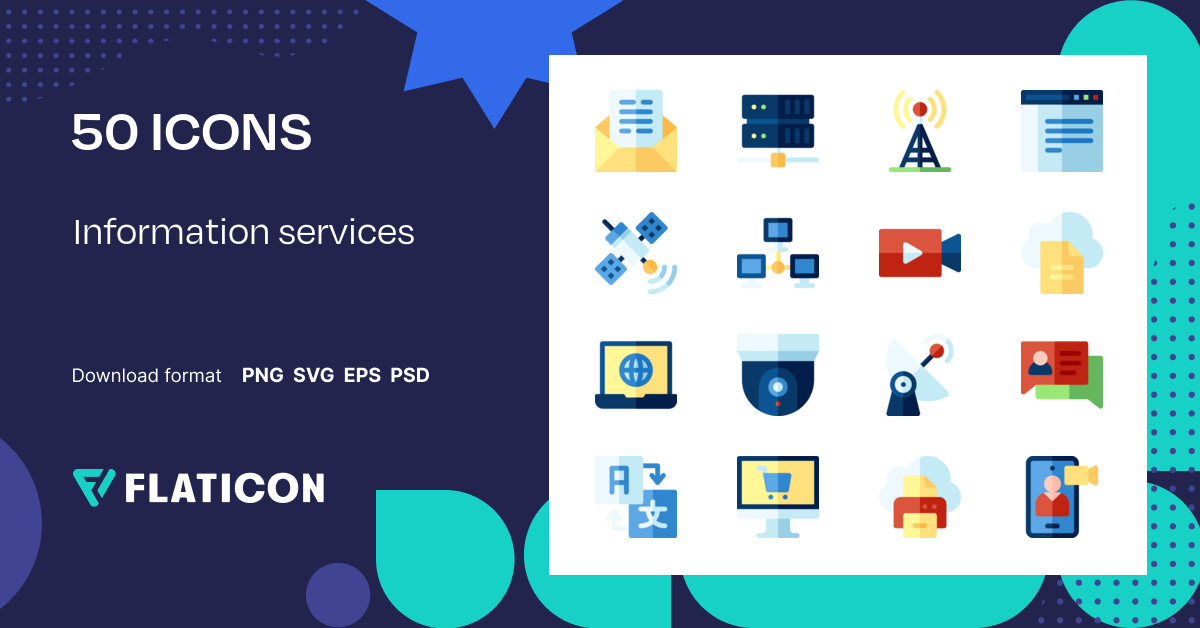 Information services Icon Pack | Flat | 50 .SVG Icons