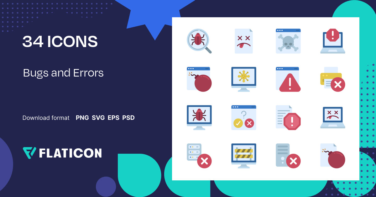 Bugs and Errors Icon Pack | Flat | 34 .SVG Icons