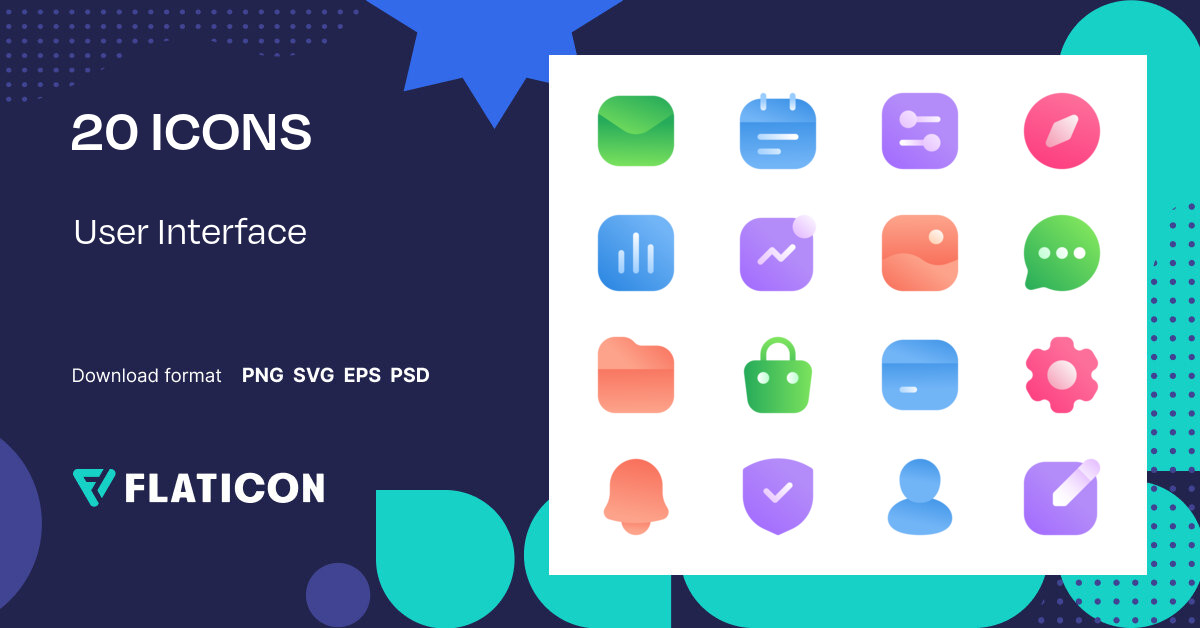 User Interface Icon Pack | Flat Gradient | 20 .SVG Icons