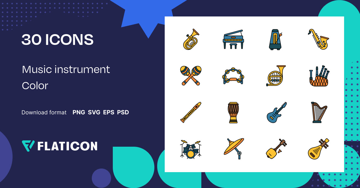 Music instrument Color Icon Pack | Outline Color | 30 .SVG Icons
