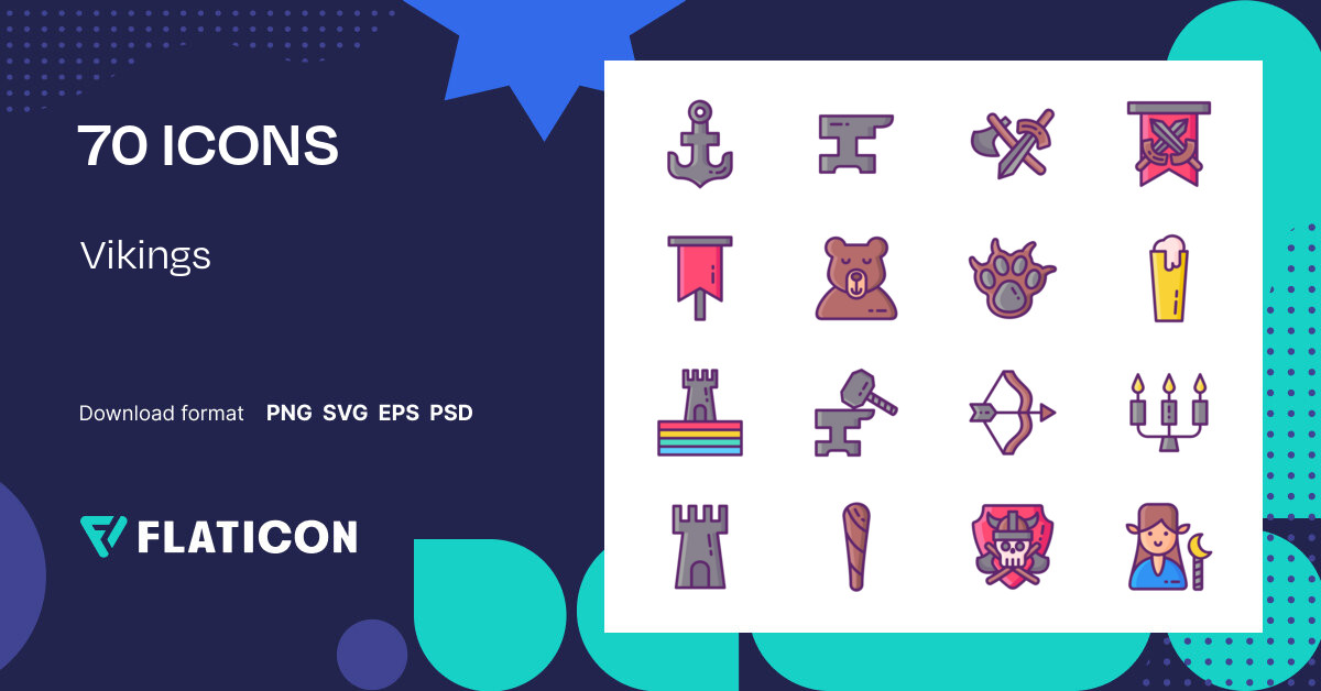Pack de iconos Vikings | Lineal Color | 70 Iconos .SVG