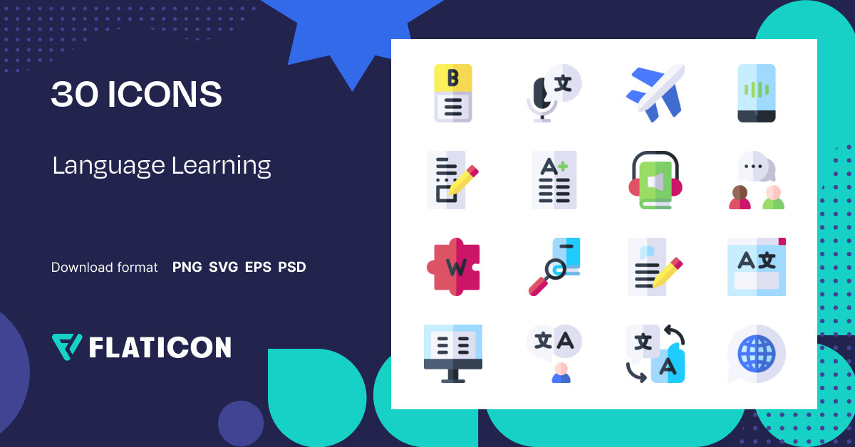 Language Learning Icon Pack | Flat | 30 .SVG Icons