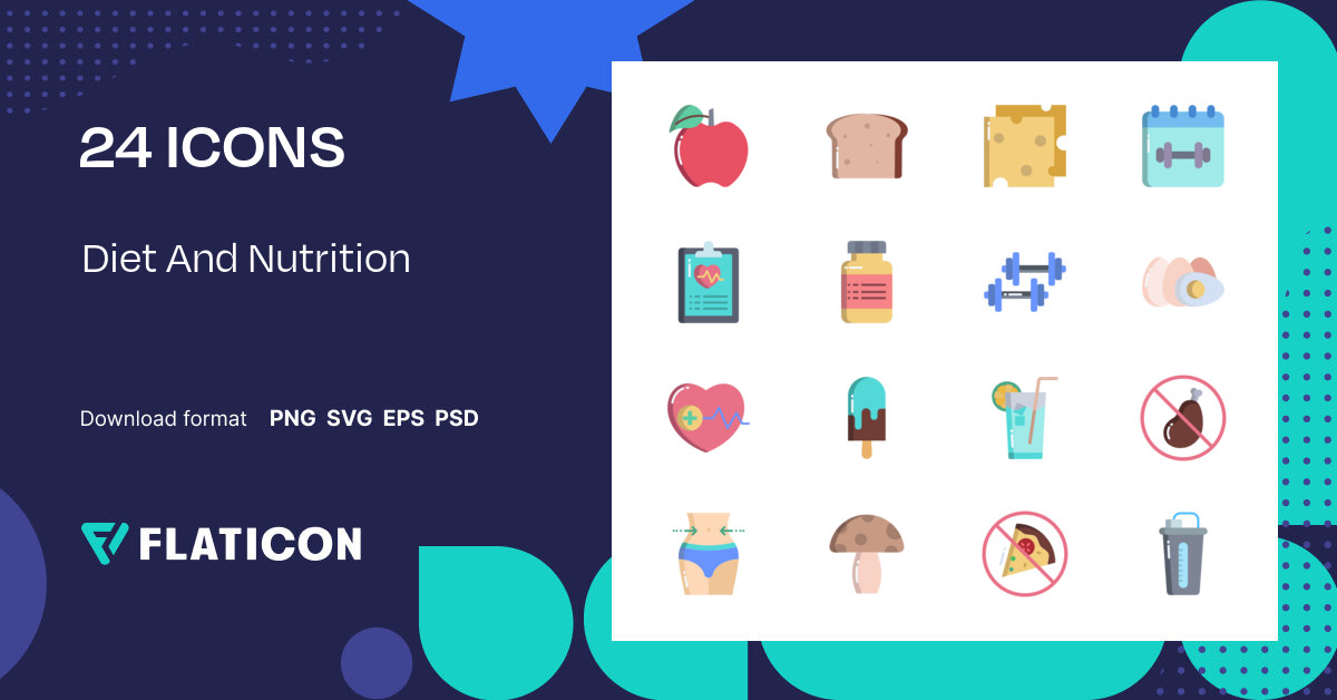 Diet And Nutrition Icon Pack | Flat | 24 .SVG Icons