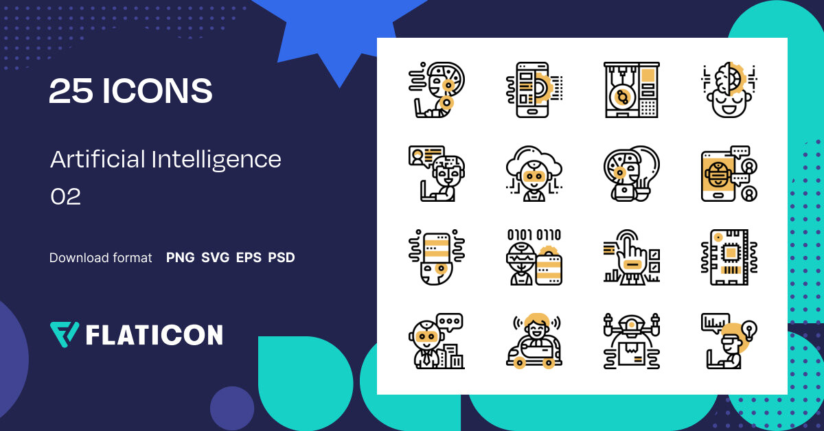 Artificial Intelligence 02 Icon Pack | Yellow shadow | 25 .SVG Icons