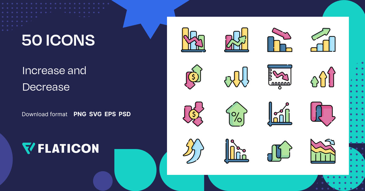 Increase and Decrease Icon Pack | Lineal color | 50 .SVG Icons