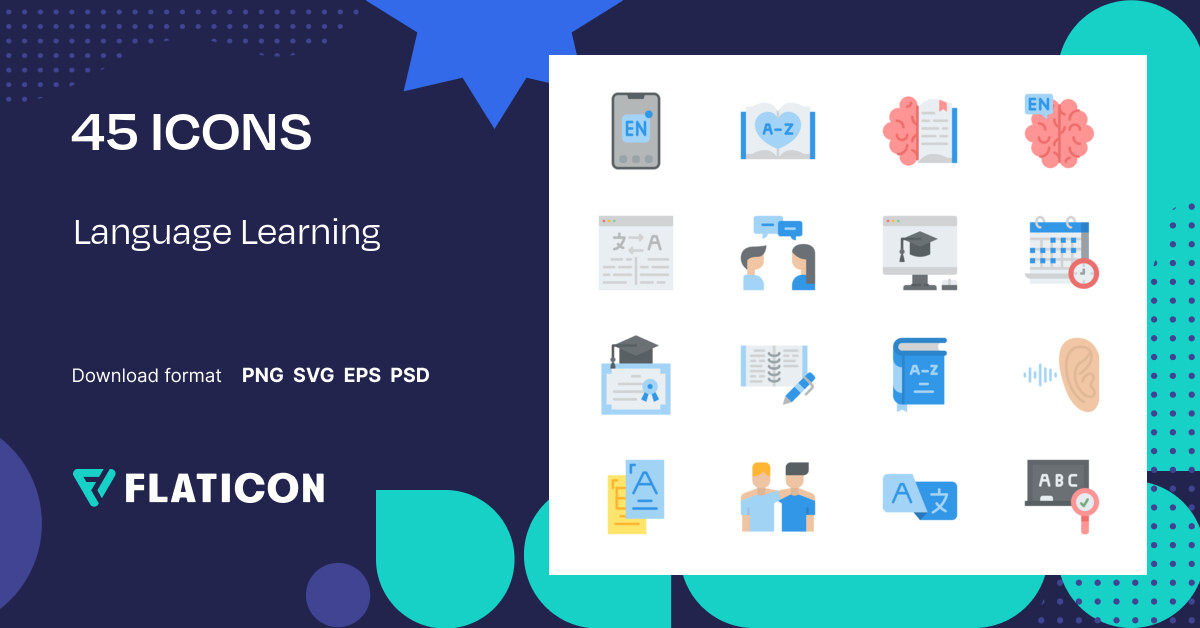 Language Learning Icon Pack | Flat | 45 .SVG Icons