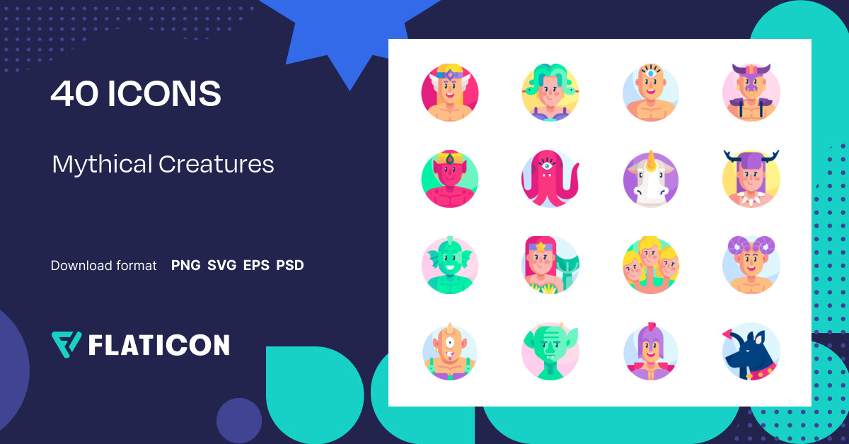 Pack de iconos Mythical creatures | Flat | 40 Iconos .SVG