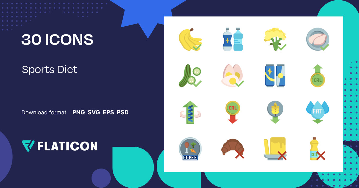 Sports Diet Icon Pack | Flat | 30 .SVG Icons