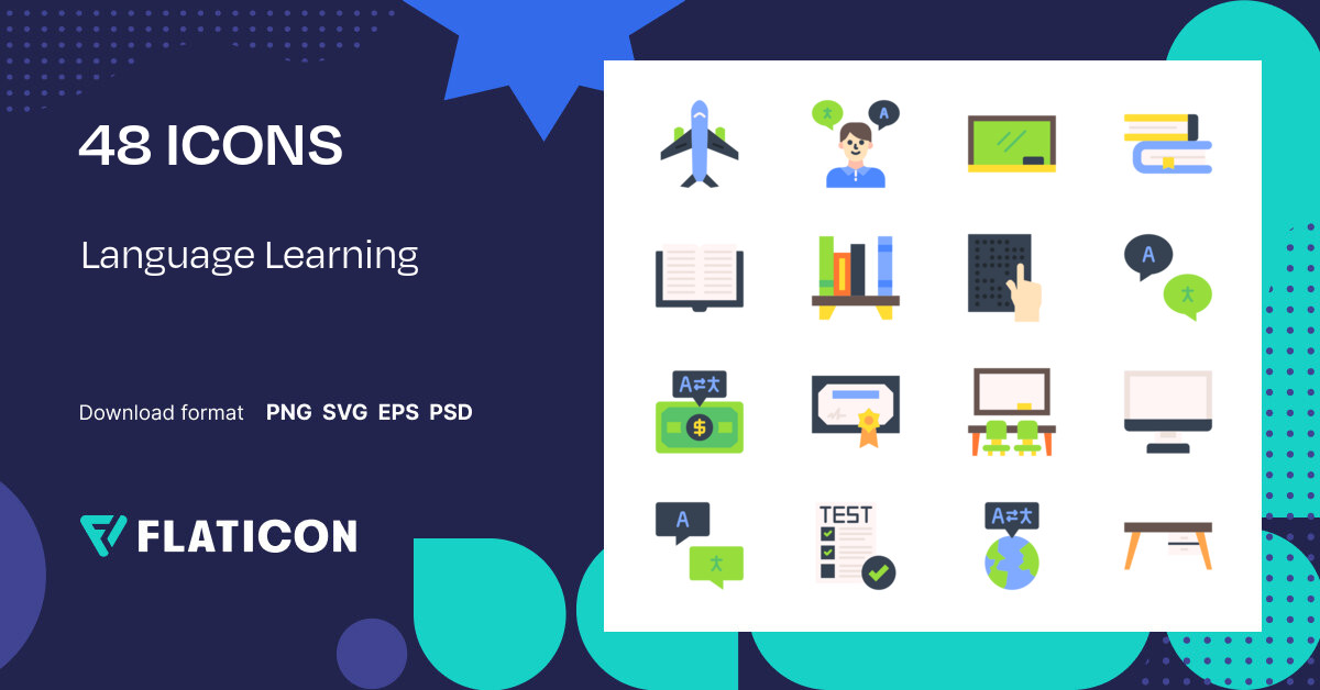 Language Learning Icon Pack | Flat | 48 .SVG Icons