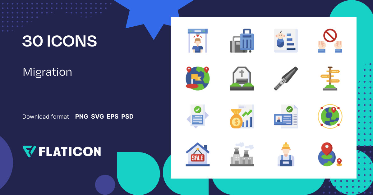 Migration Icon Pack | Flat | 30 .SVG Icons