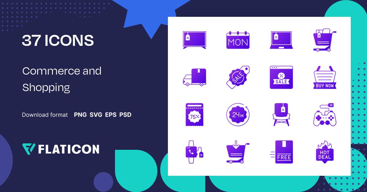 Commerce and Shopping Icon Pack | Flat Gradient | 37 .SVG Icons