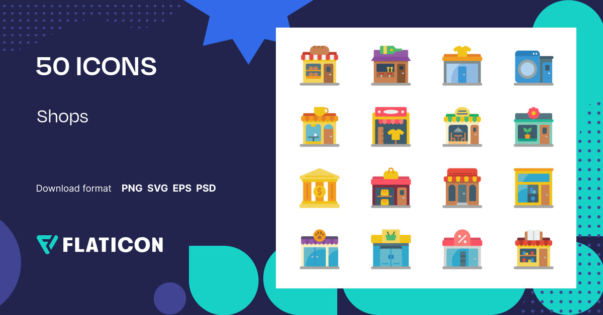 Shops Icon Pack | Flat | 50 .SVG Icons