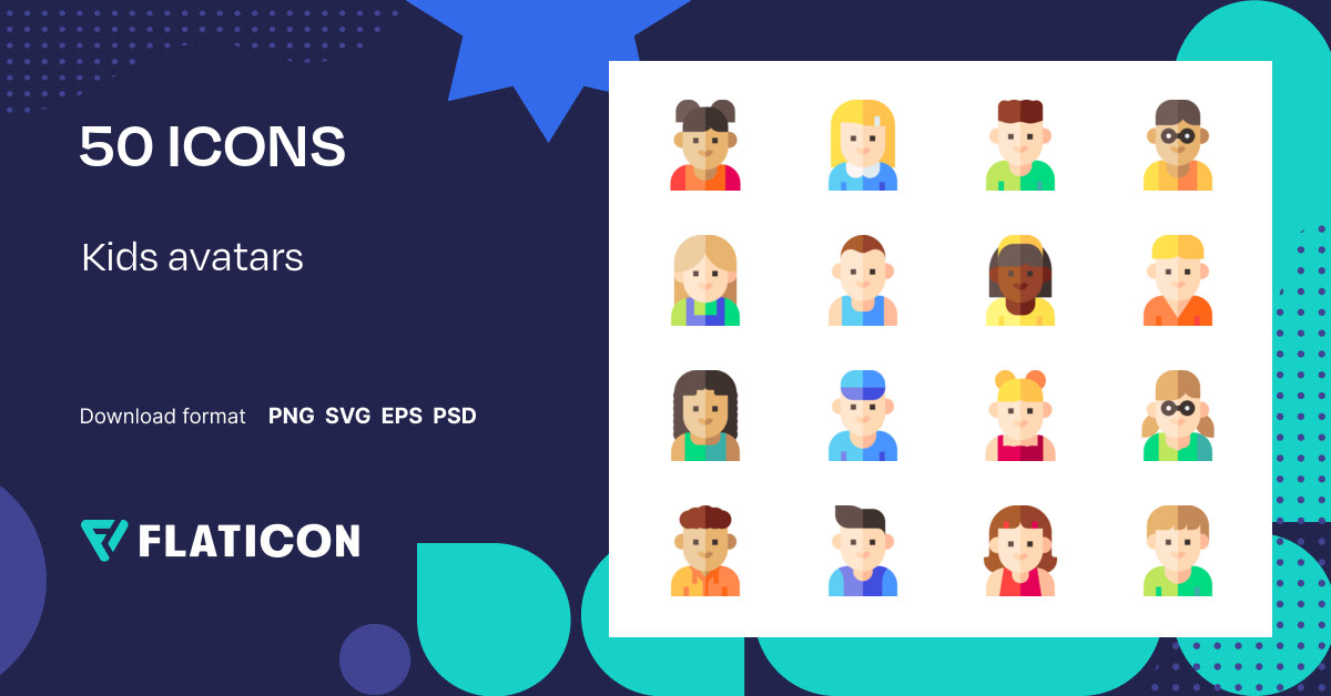 Kids avatars Icon Pack | Flat | 50 .SVG Icons
