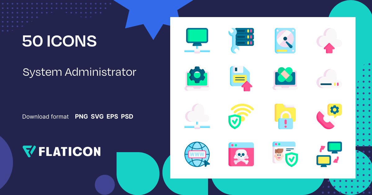 System Administrator Icon Pack | Flat | 50 .SVG Icons