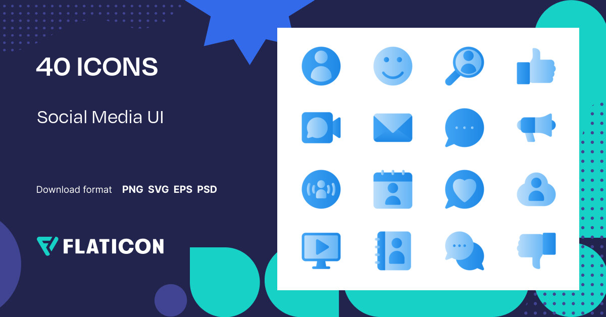 Social Media UI Icon Pack | Flat Gradient | 40 .SVG Icons