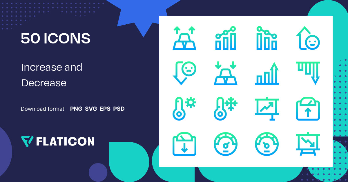 Increase and Decrease Icon Pack | Gradient | 50 .SVG Icons