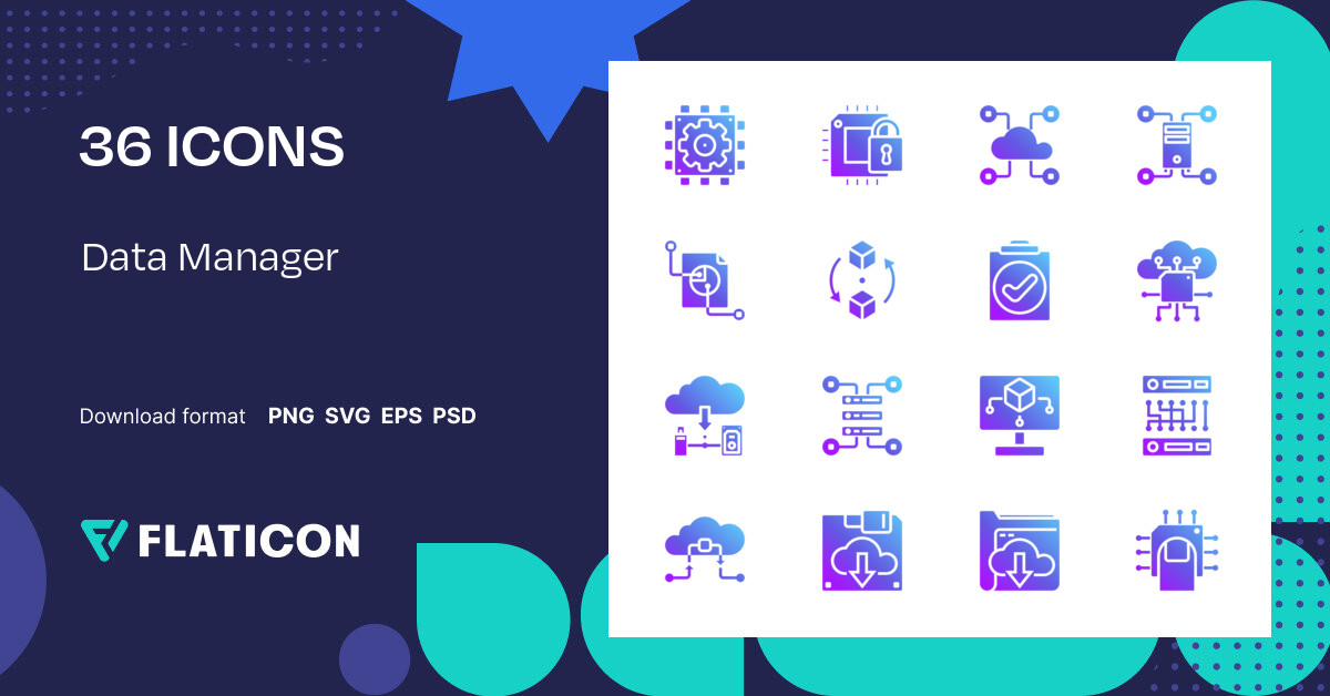Data Manager Icon Pack | Flat Gradient | 36 .SVG Icons