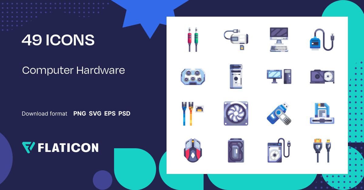 Computer Hardware Icon Pack | Flat | 50 .SVG Icons