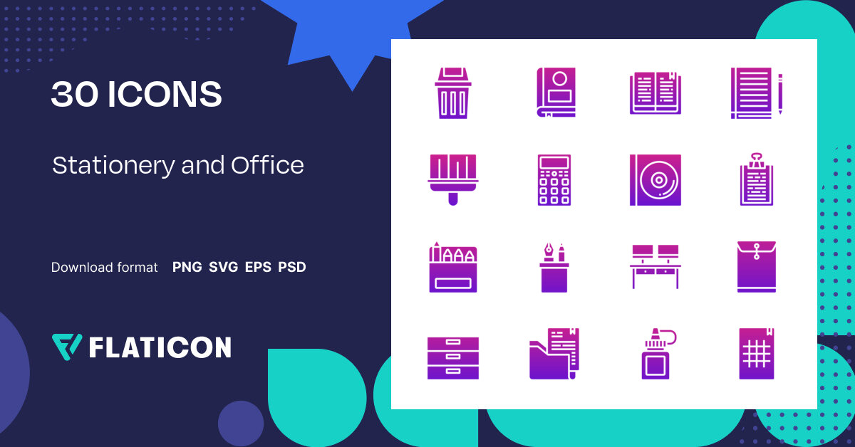 Stationery and Office Icon Pack | Flat Gradient | 30 .SVG Icons