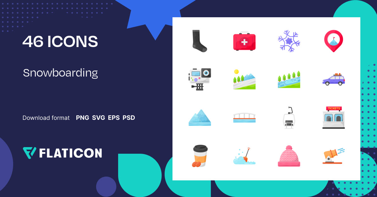 Snowboarding Icon Pack | Flat | 46 .SVG Icons