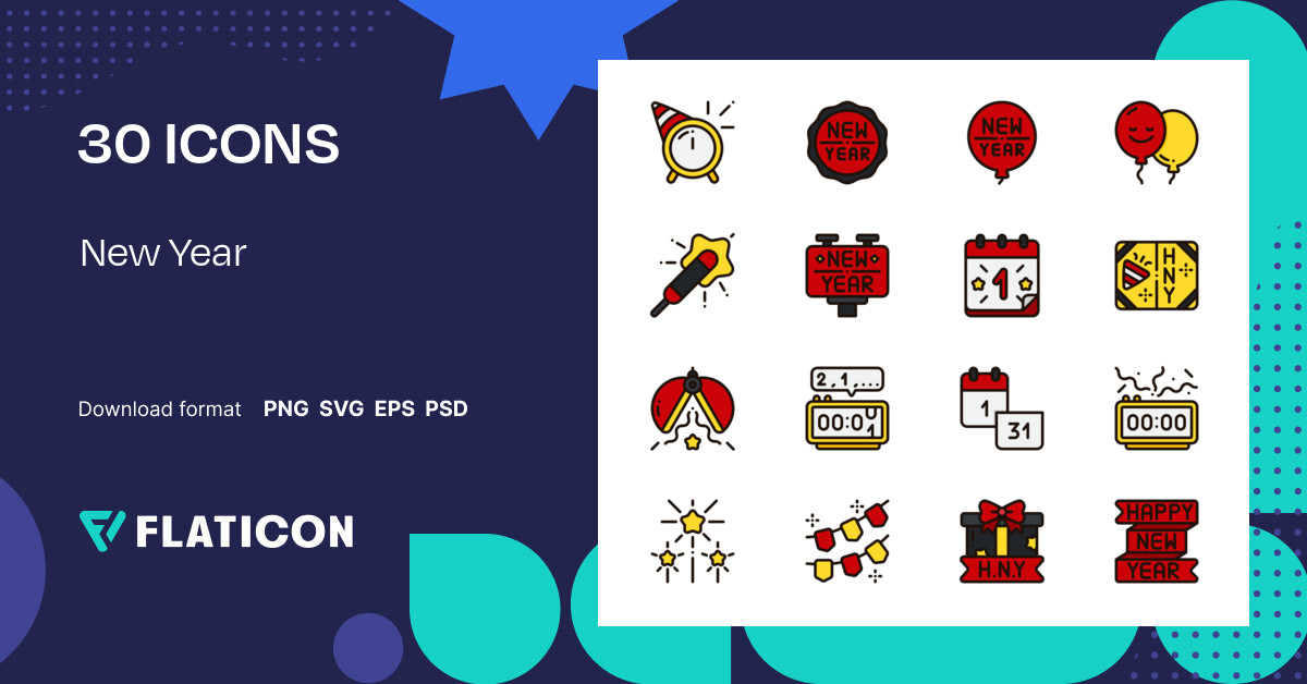 New Year Icon Pack | Outline Color | 30 .SVG Icons