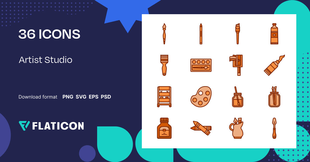 Artist Studio Icon Pack | Outline Color | 36 .SVG Icons