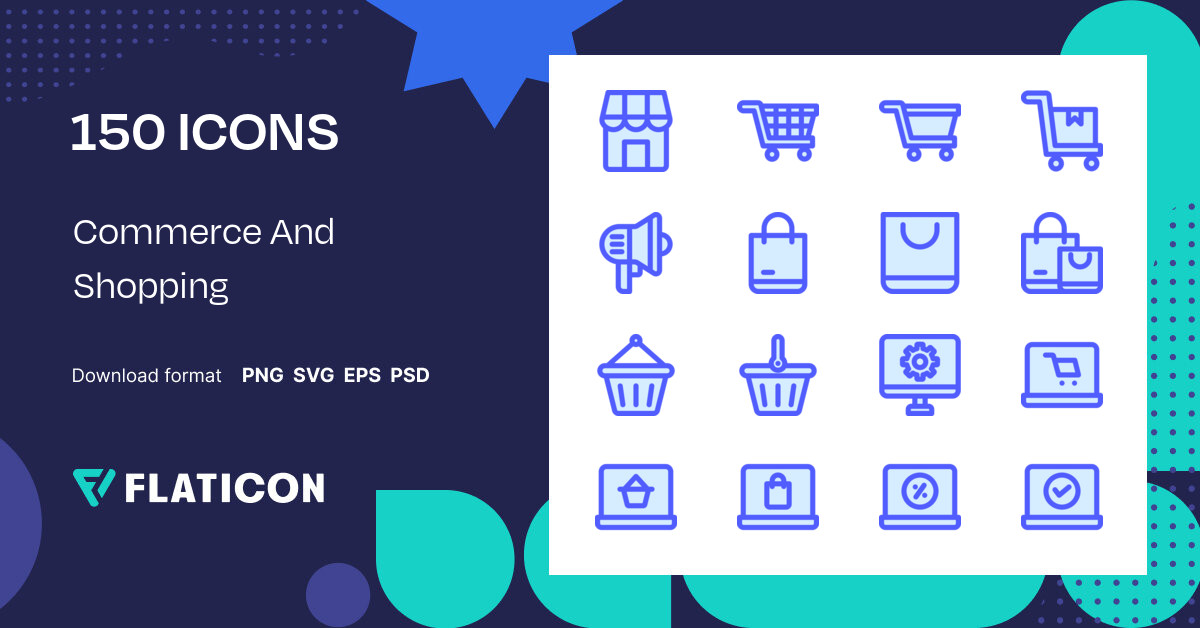 Commerce And Shopping Icon Pack | Blue | 150 .SVG Icons