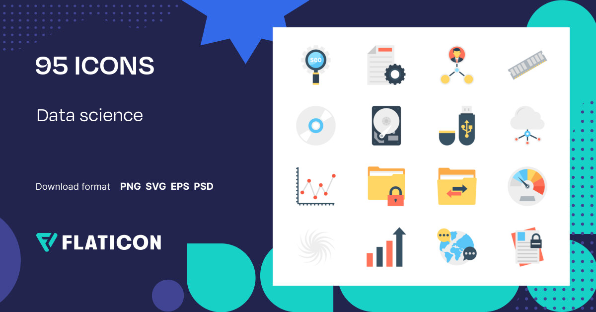 Data science Icon Pack | Flat | 95 .SVG Icons