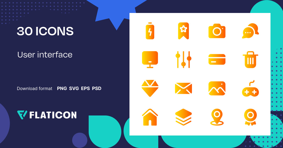 User interface Icon Pack | Flat Gradient | 30 .SVG Icons