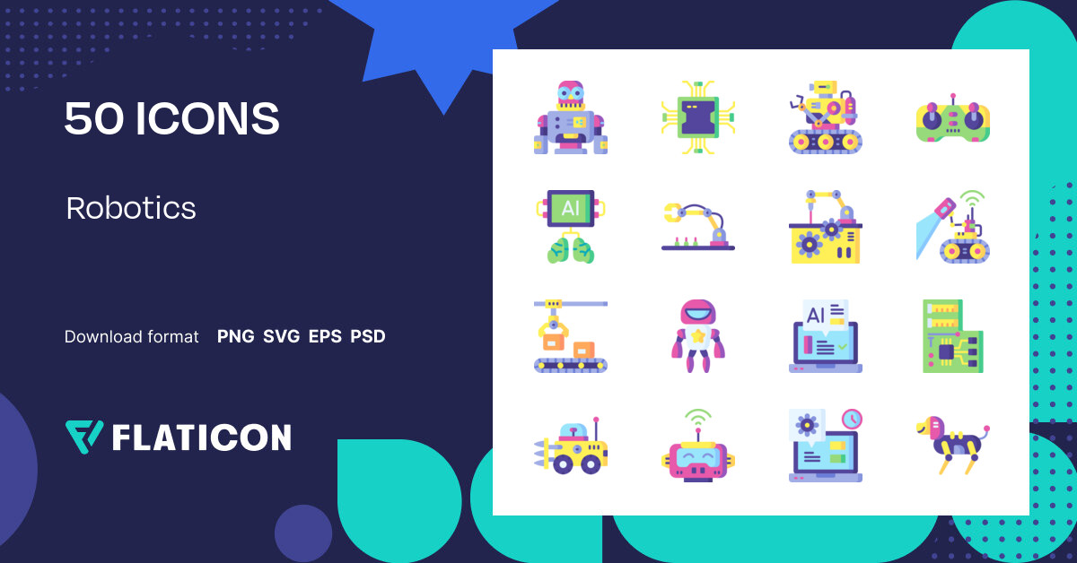 Robotics Icon Pack | Flat | 50 .SVG Icons
