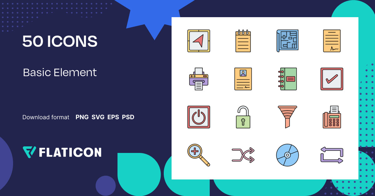 Basic Element Icon Pack | Outline Color | 50 .SVG Icons