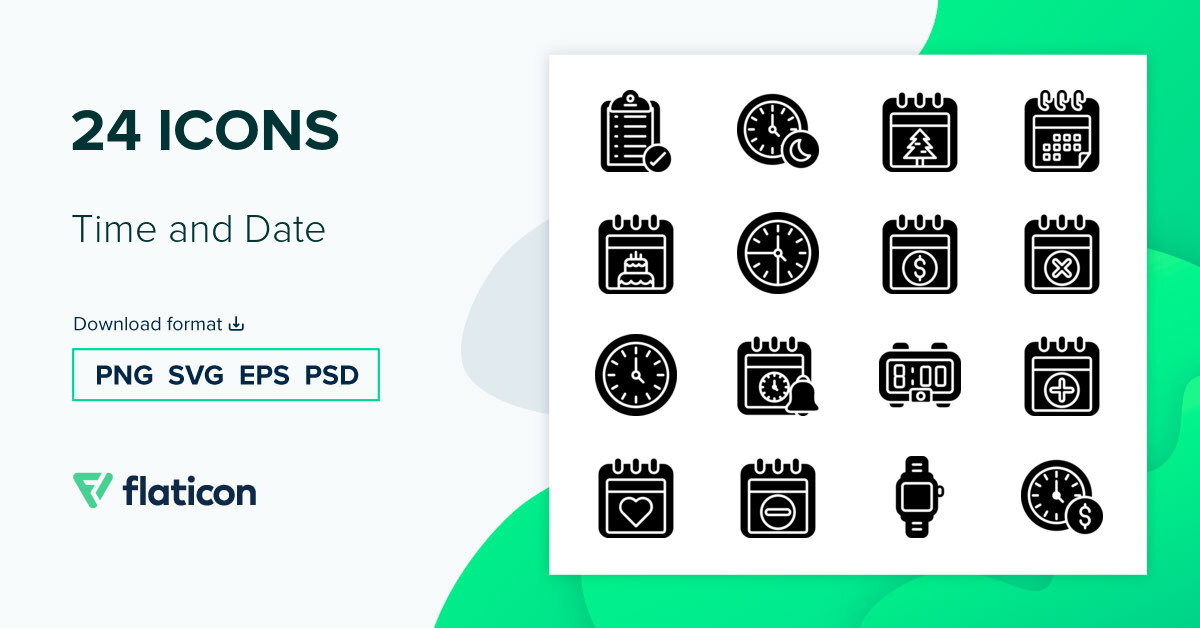 Time and Date Icon Pack | Glyph | 24 .SVG Icons