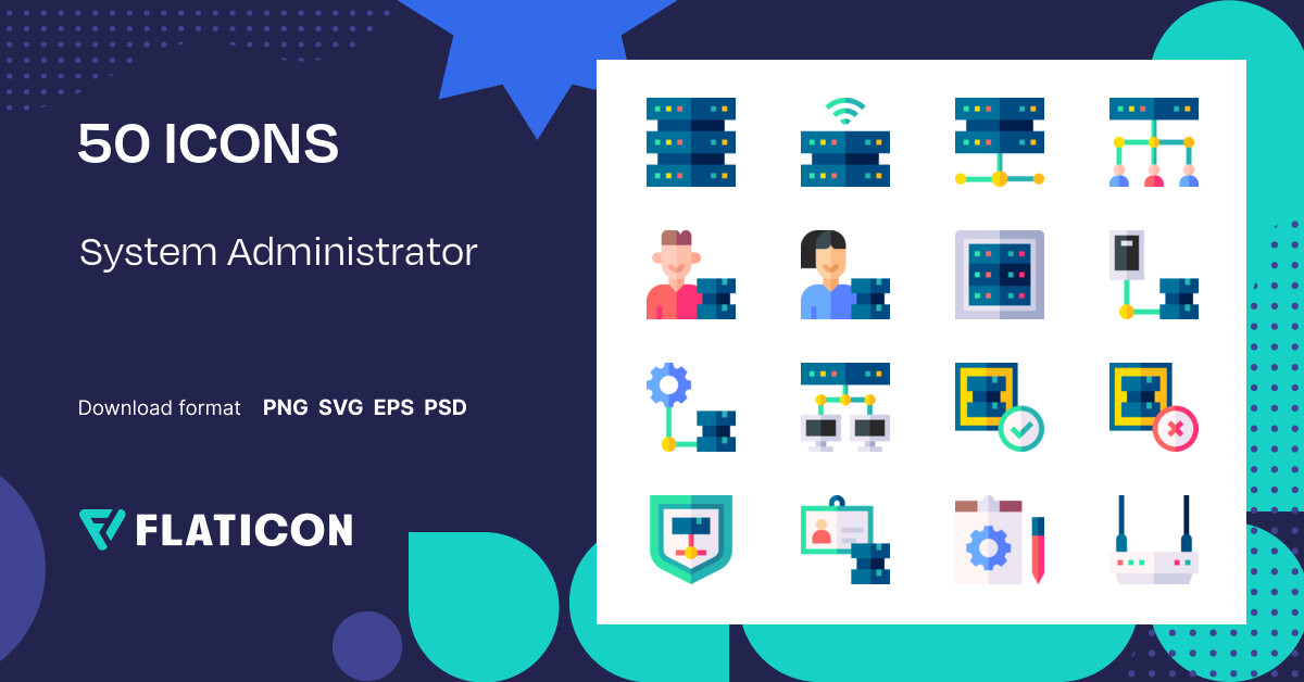 System Administrator Icon Pack | Flat | 50 .SVG Icons