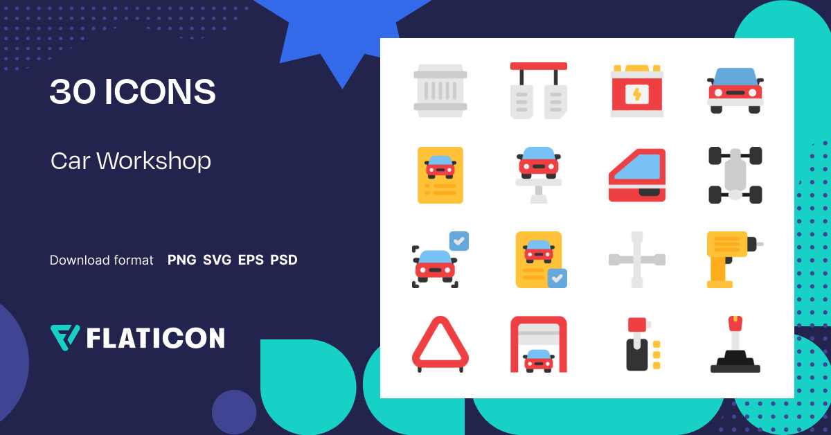 Car Workshop Icon Pack | Flat | 30 .SVG Icons