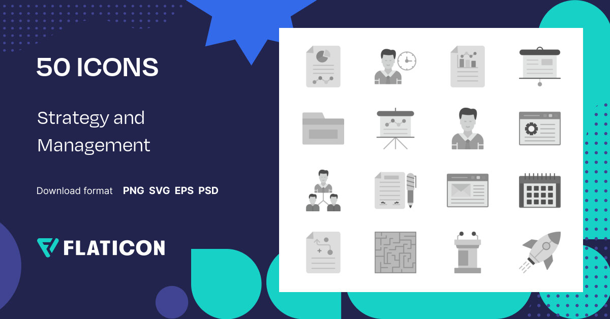 Strategy and Management Icon Pack | Grey | 50 .SVG Icons